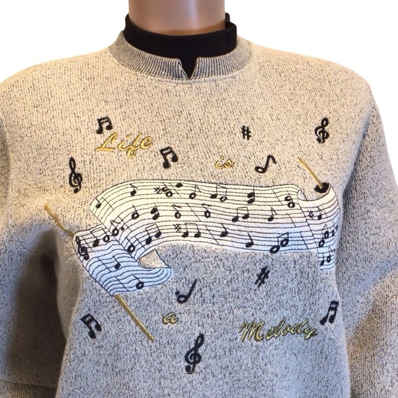 BonWorth | Sweaters | Vintage Bonworth Life Is A Melody Music Notes ...